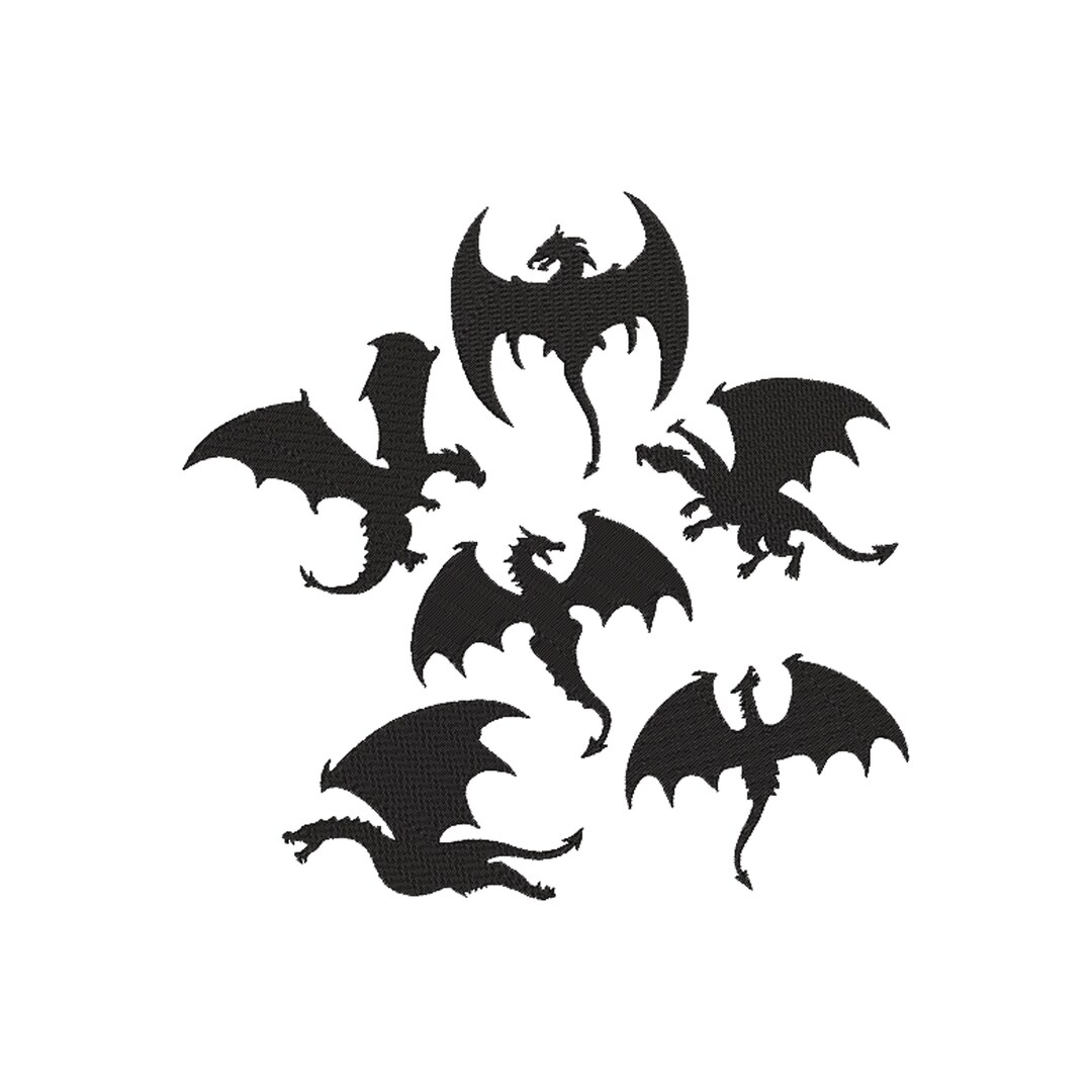 6 Individual Dragons Machine Embroidery Design, 7 Sizes, Fantasy Book ...