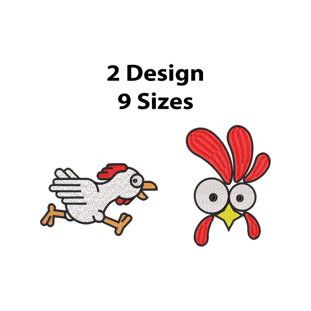 2 Mini Crazy Chicken Embroidery Design, 9 Size, Funny Crazy Chicken ...