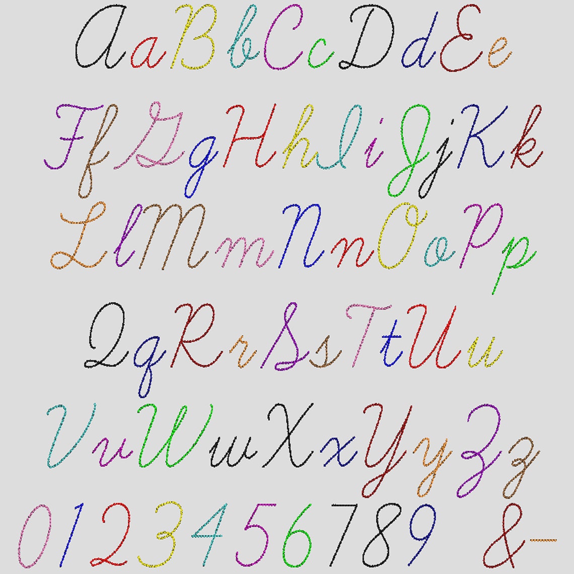 Hand Stitch Effect FONT Machine Embroidery Design, 7 Sizes, A-Z 0-9 ...