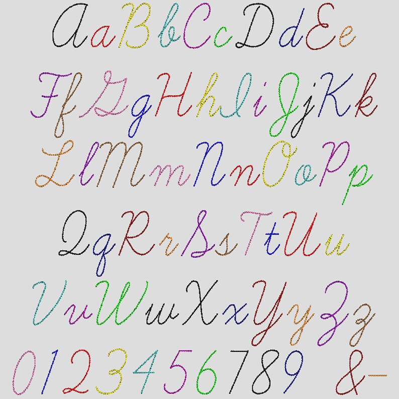 Hand Stitch Effect FONT Machine Embroidery Design, 7 Sizes, A-Z 0-9 ...