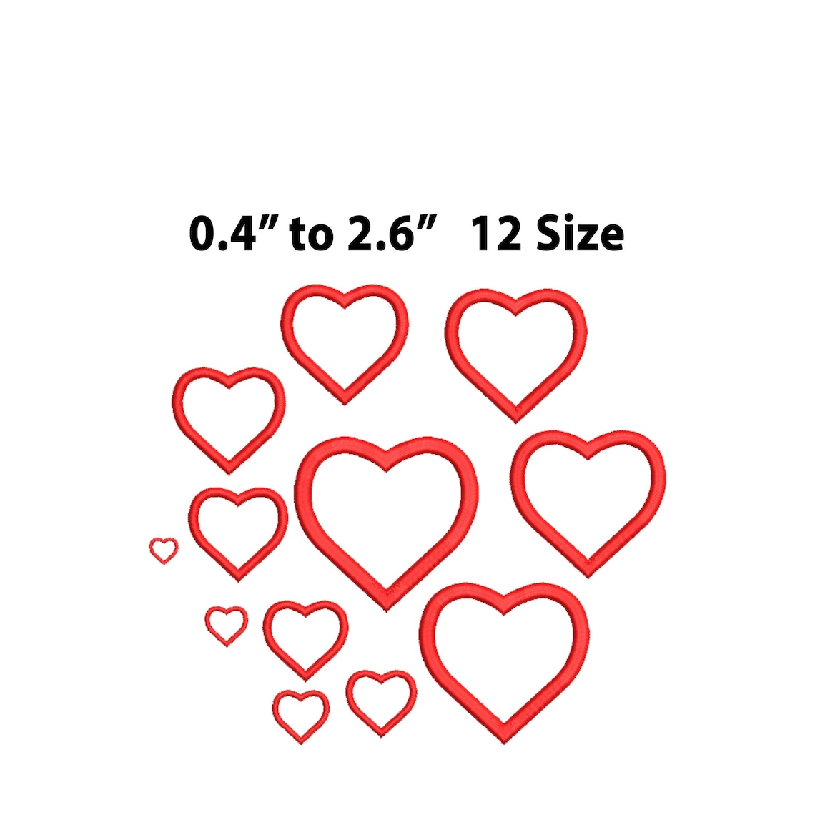 Mini Heart Outline Embroidery Designs, 12 Sizes, Tiny Satin Outline ...
