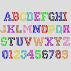 Quick Checkered Varsity College Machine Embroidery Font, 6 Size, A-Z 0 ...