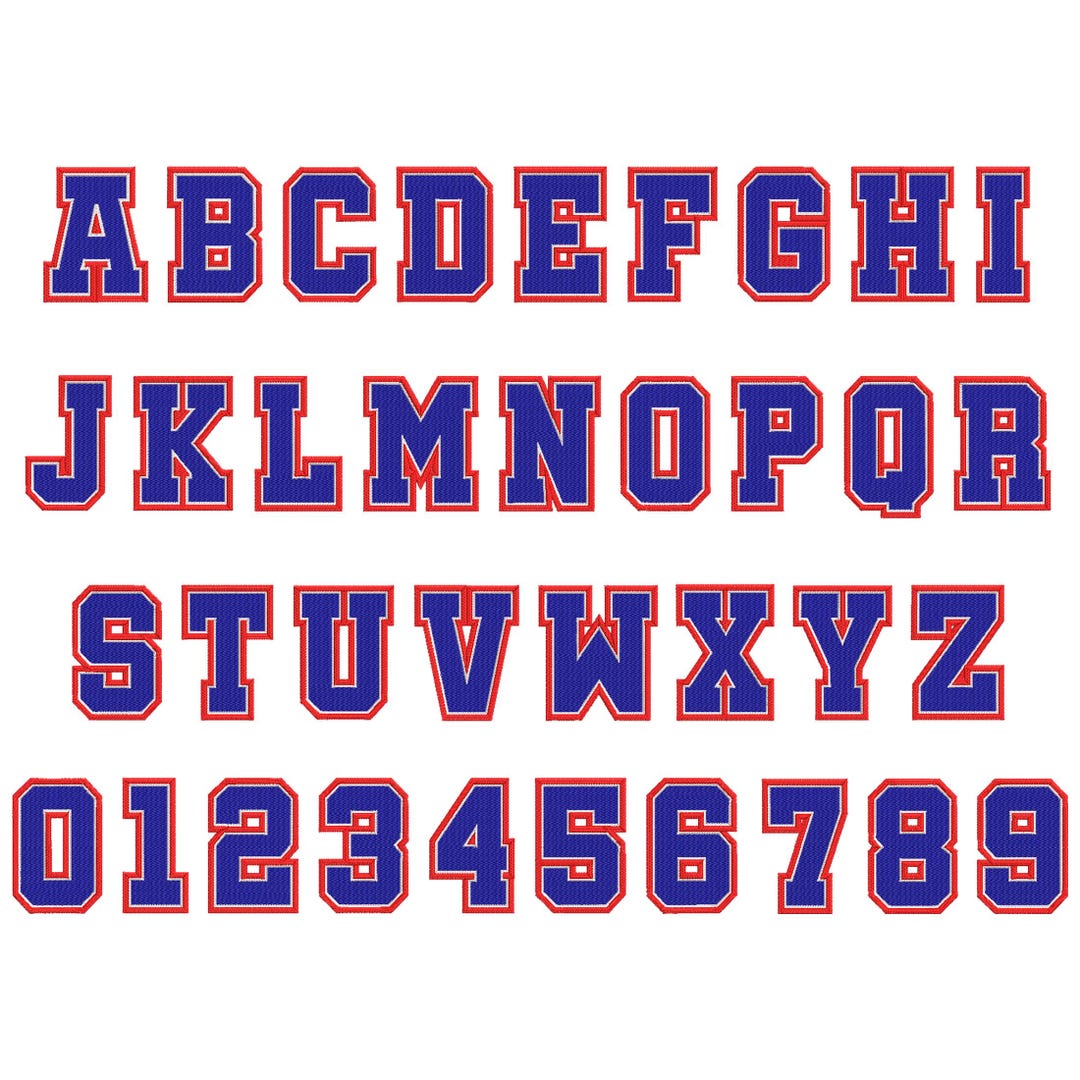 3 Color Varsity Embroidery Font Alphabet, 8 Sizes, A-Z & 0-9 Sorted ...