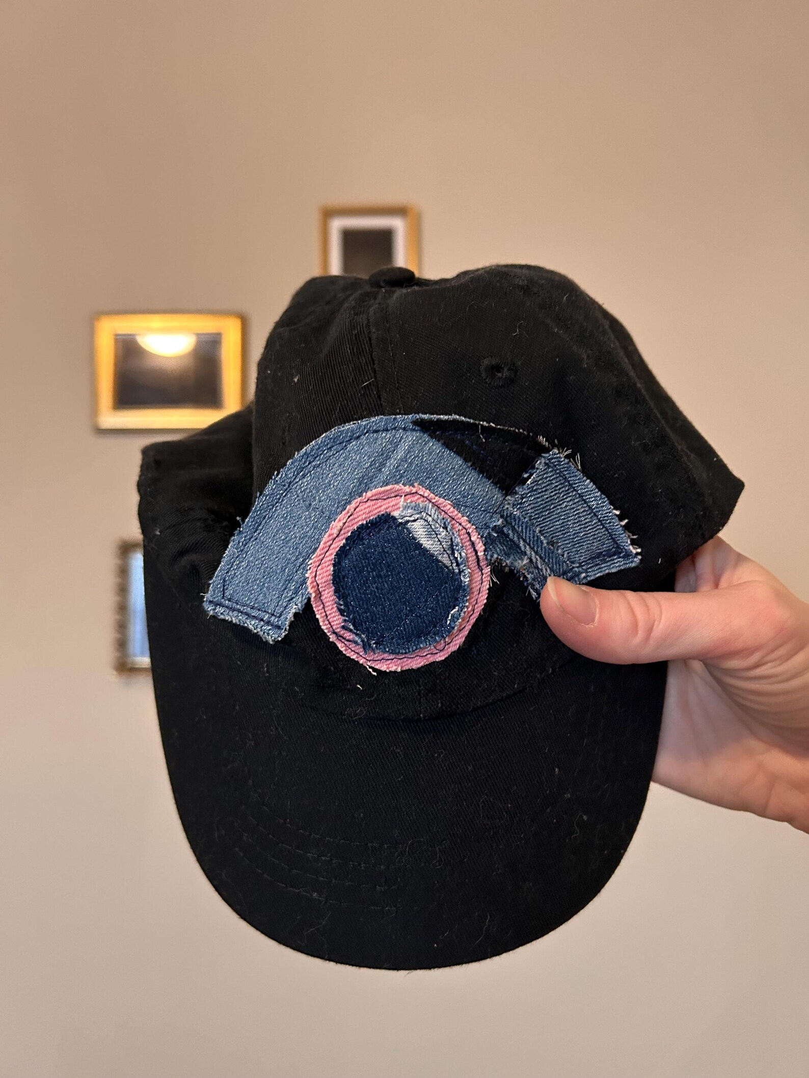 Upcycled Black Baseball Hat Woven Denim Applique - Etsy