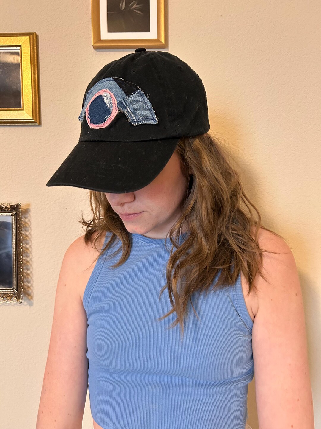 Upcycled Black Baseball Hat Woven Denim Applique - Etsy