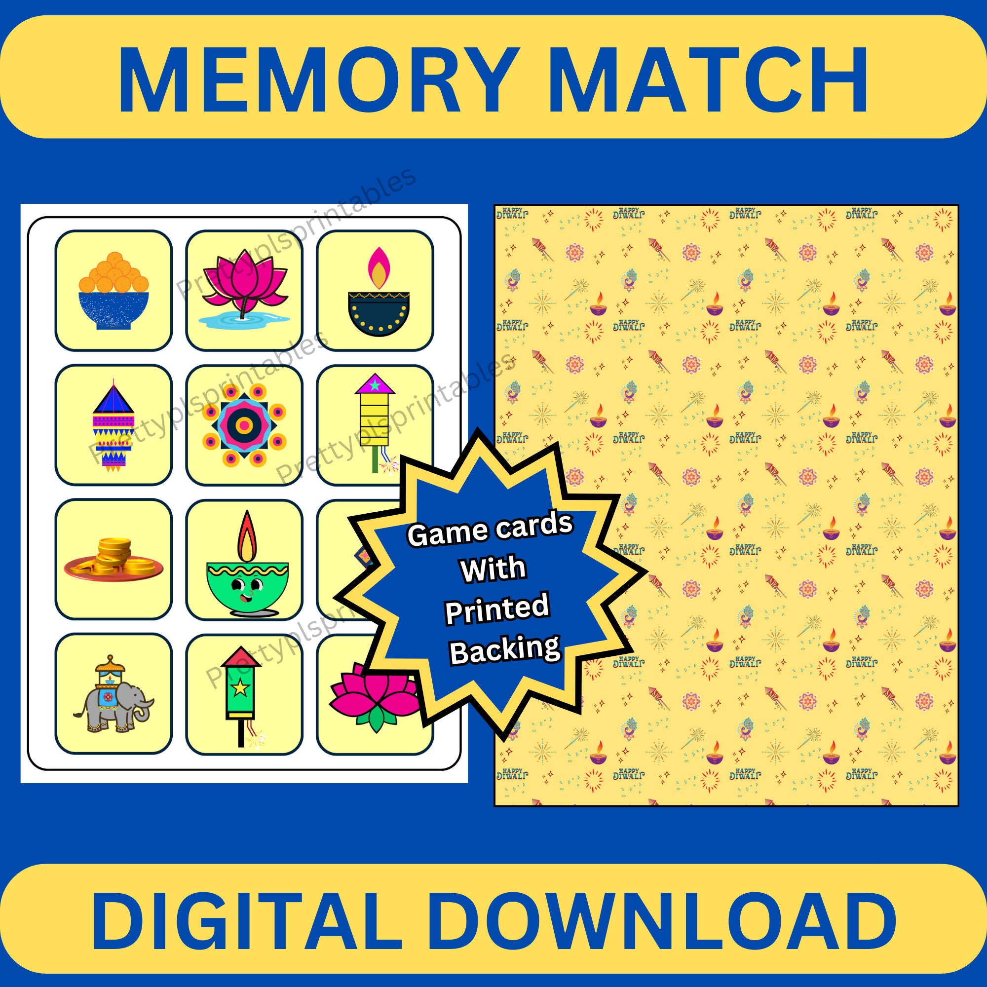 Diwali Printable Memory Matching Game for Children, Ages 4 and Up,cards ...
