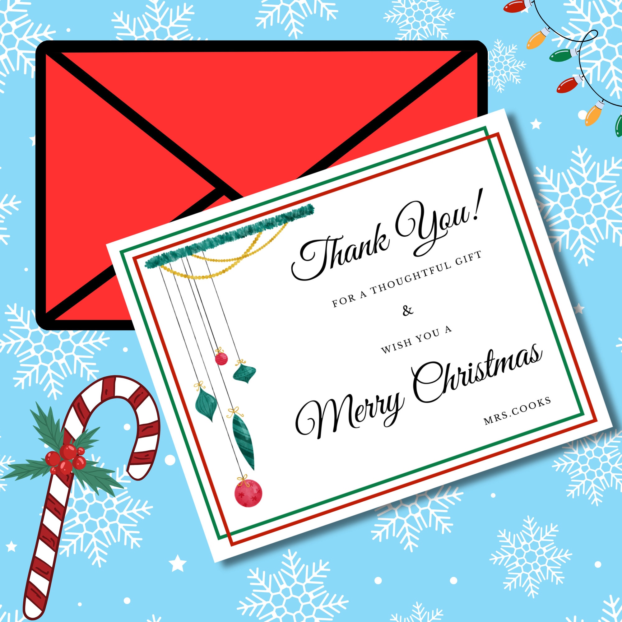 Printable Christmas Thank You Note Png From Teacher / Holiday Thank You ...