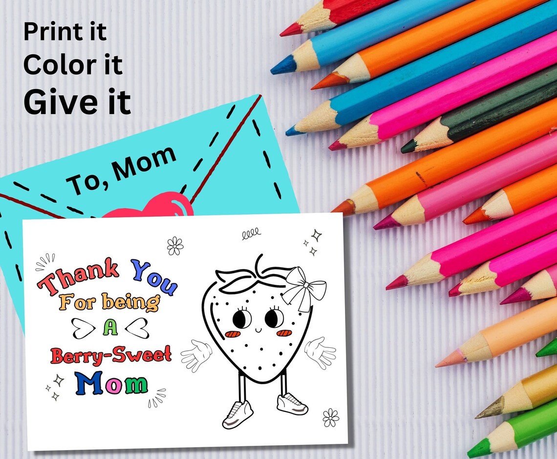 Printable Mother's Day Coloring Greeting Card, Instant Download 7x5 ...