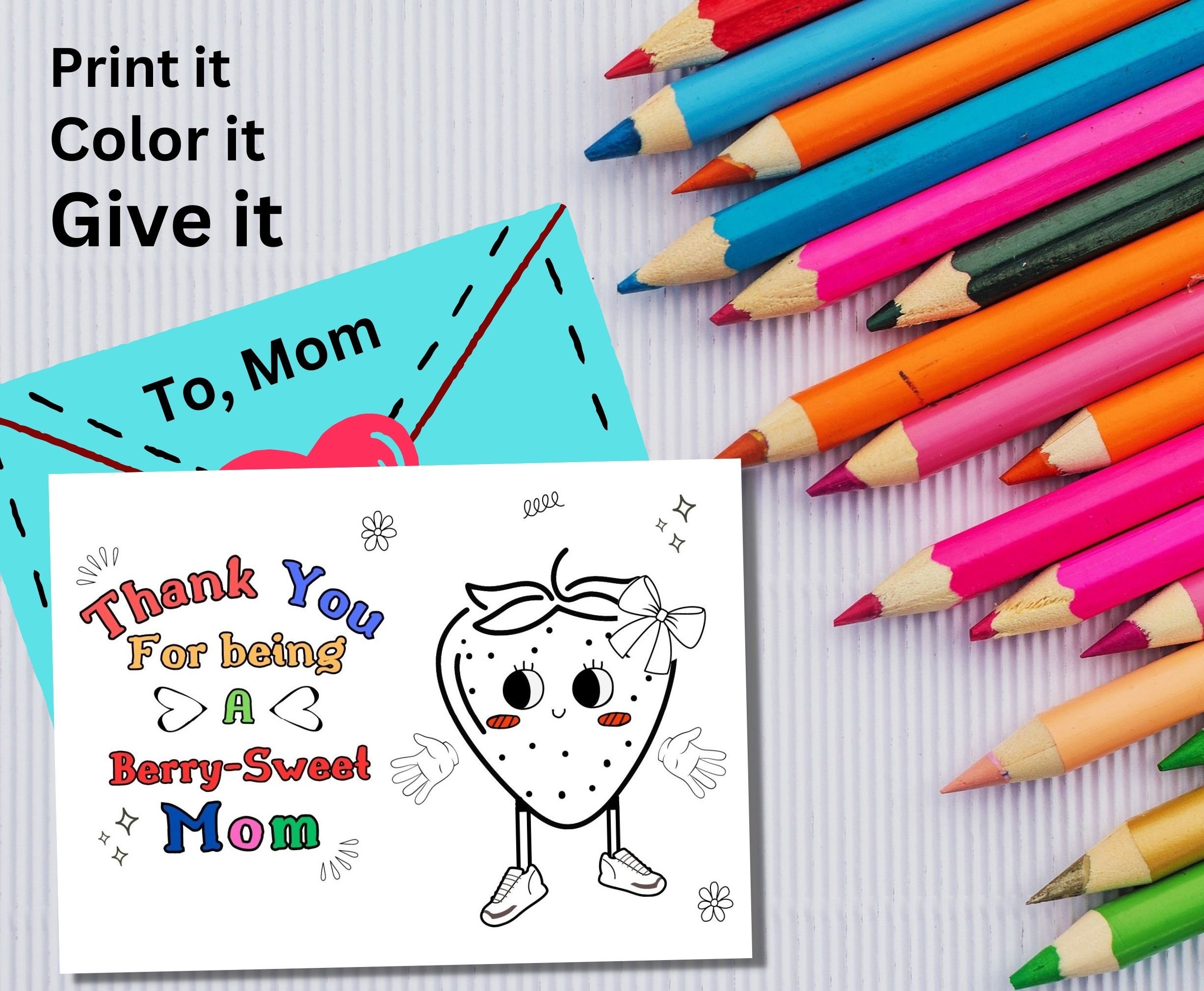 Printable Mother's Day Coloring Greeting Card, Instant Download 7x5 ...