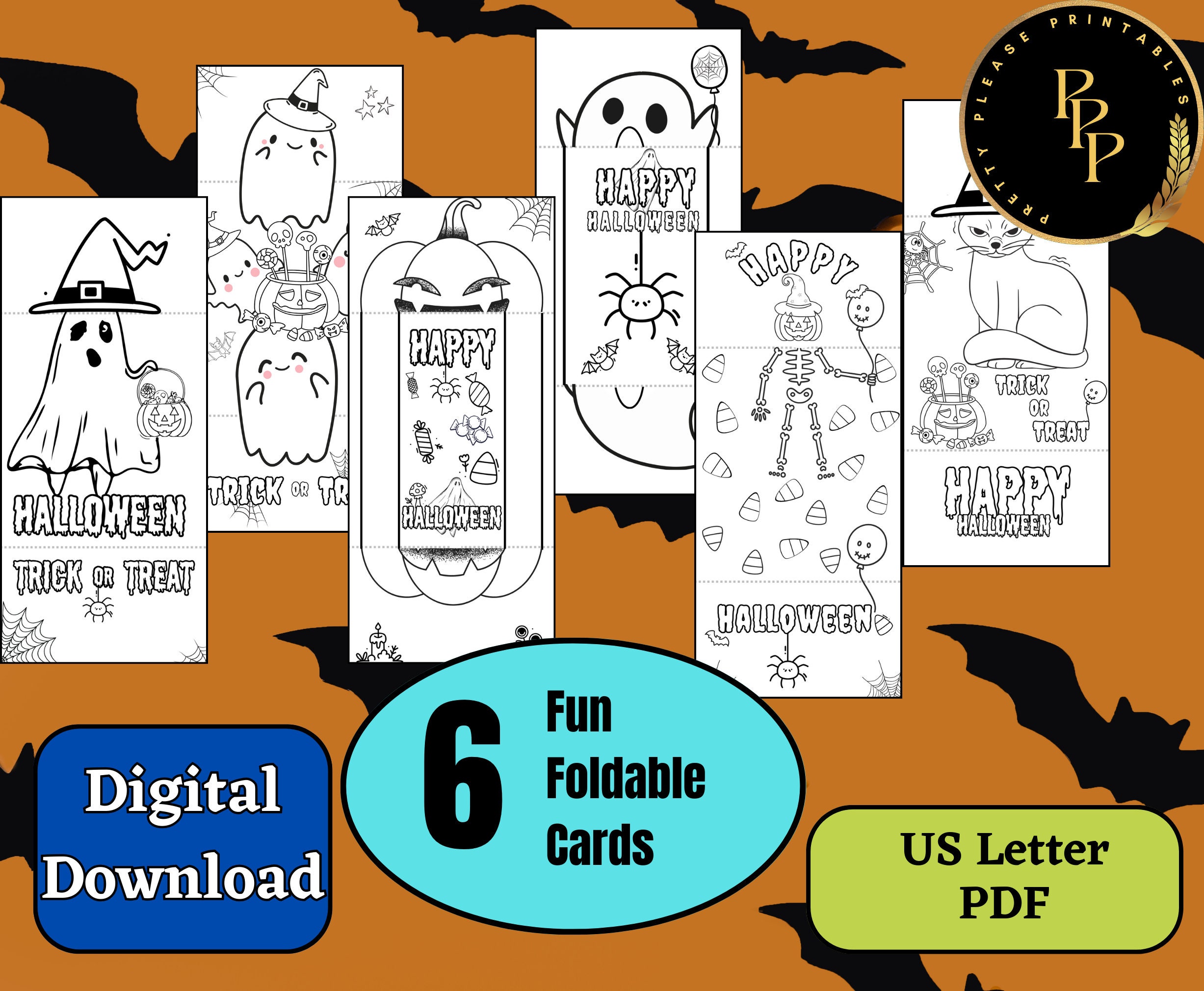 6 Printable Folding Surprise Halloween Greeting Cards for Kids 4in X ...