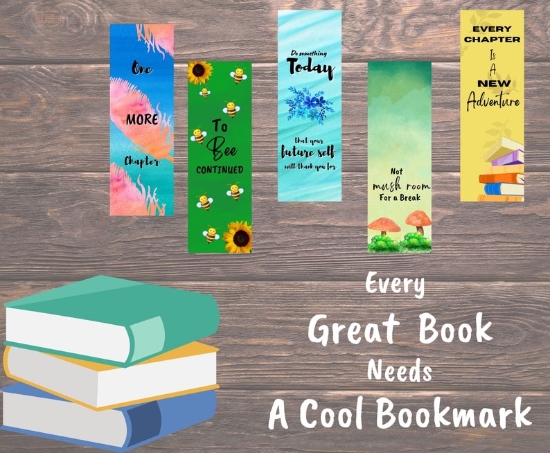 Set of 5 Printable Bookmark for Book Lovers, Digital Downloadable ...