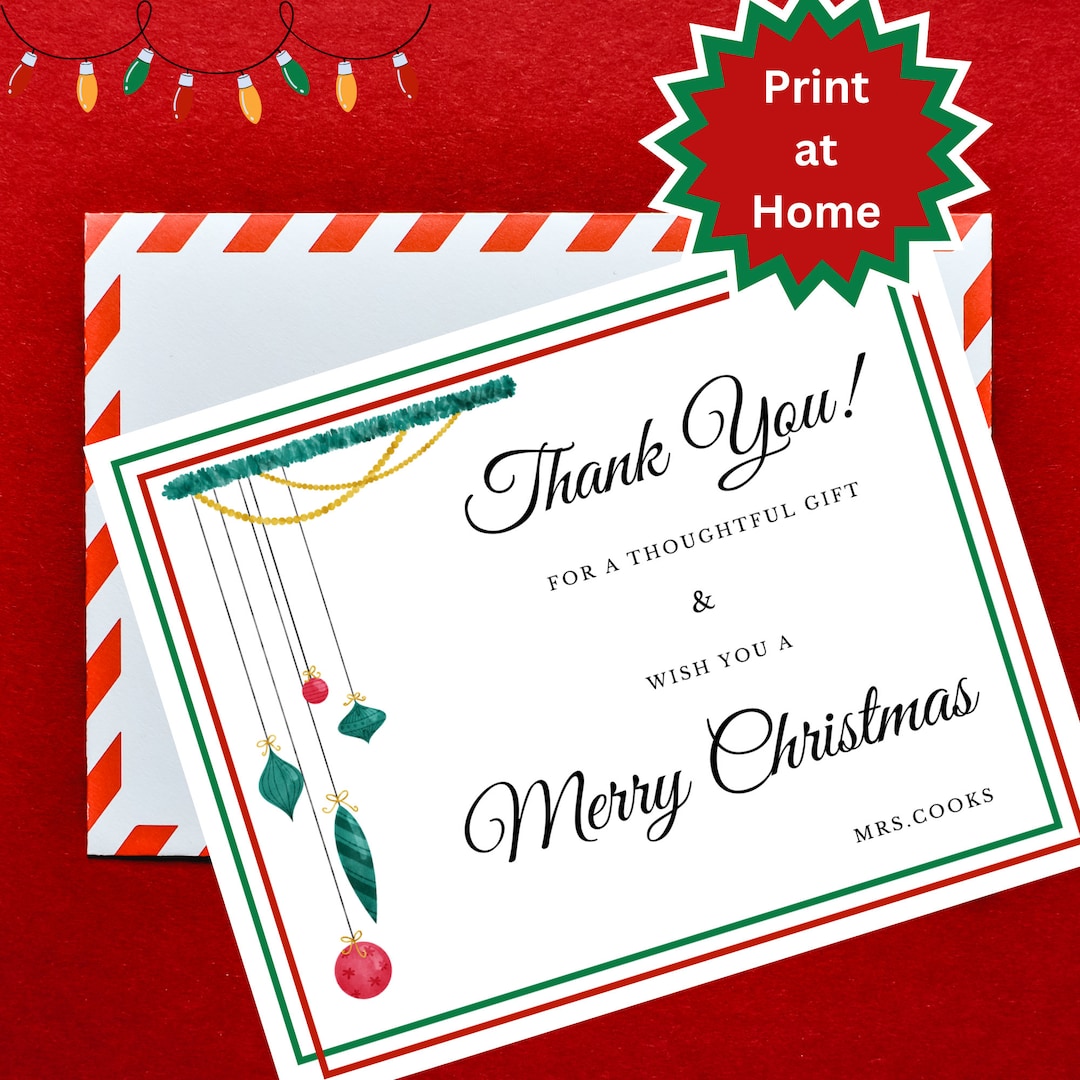 Printable Christmas Thank You Note Png From Teacher / Holiday Thank You ...