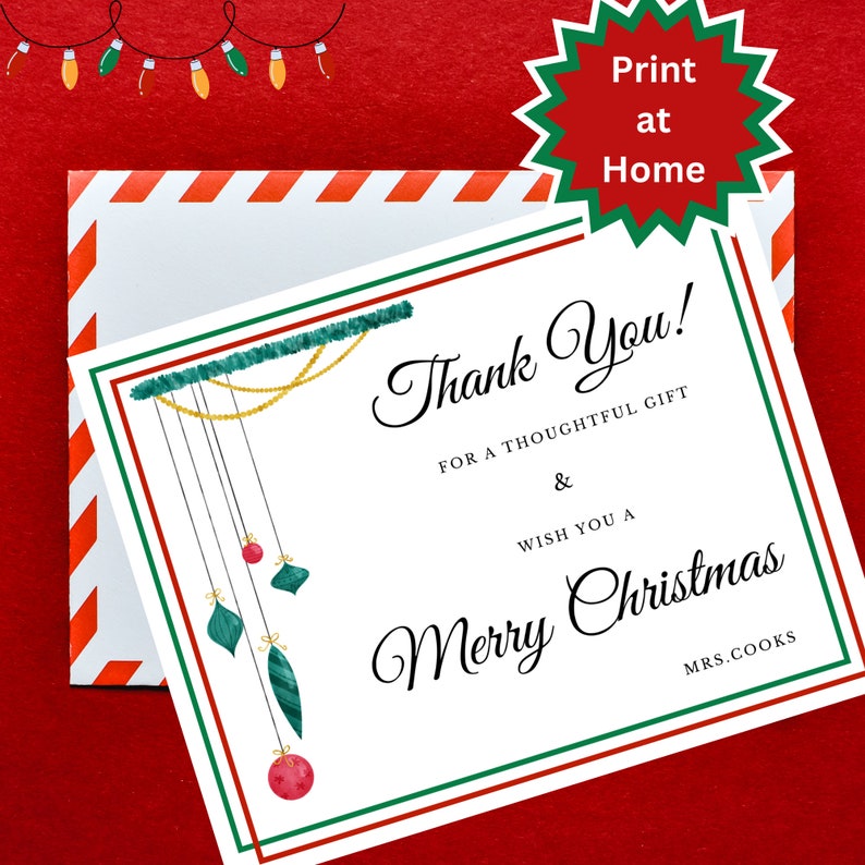Printable Christmas Thank You Note Png From Teacher / Holiday Thank You ...