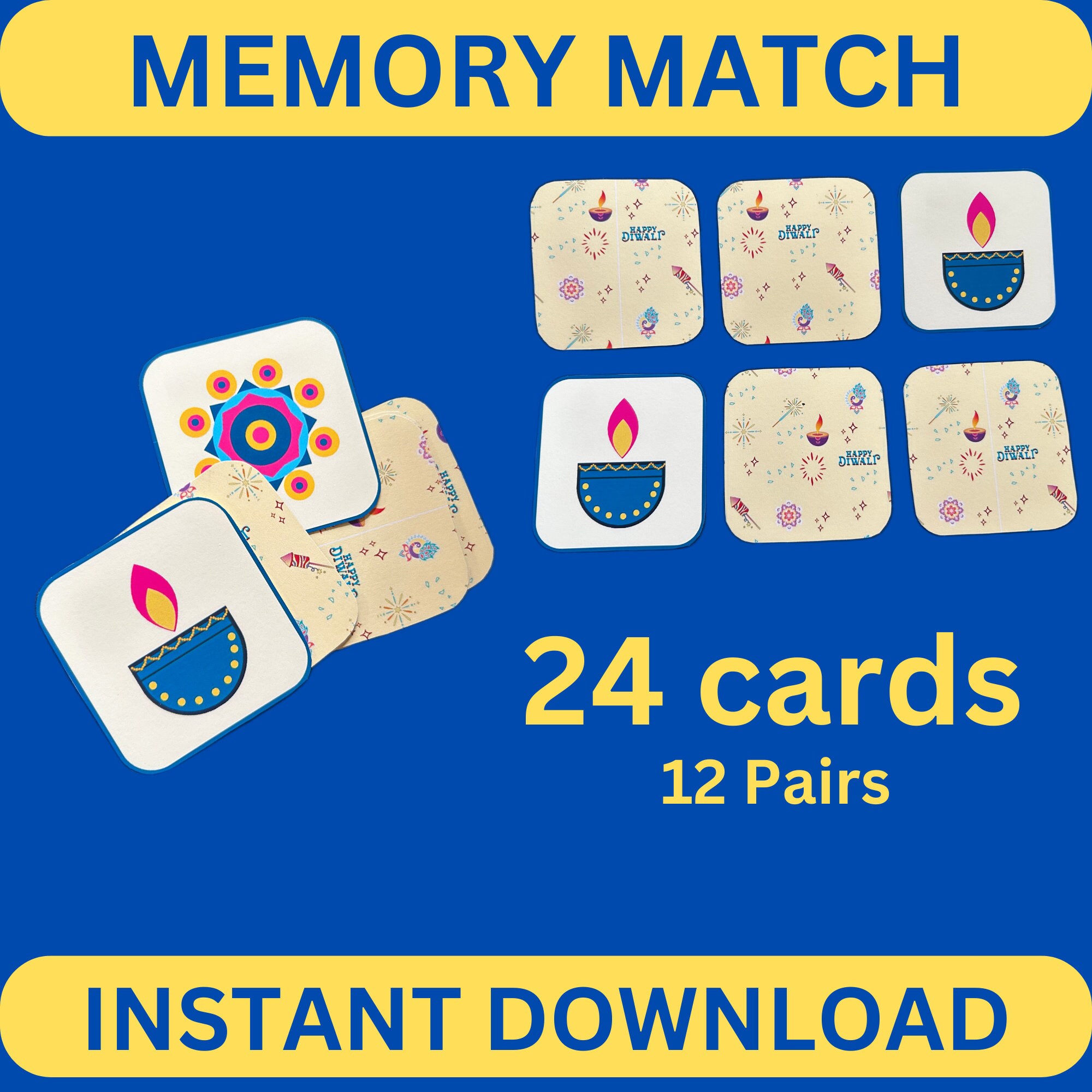 Diwali Printable Memory Matching Game for Children, Ages 4 and Up,cards ...