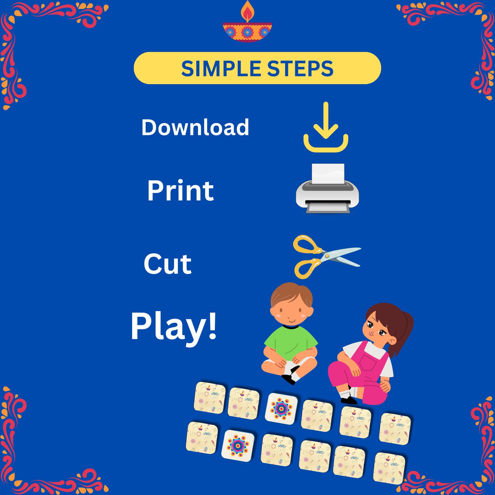 Diwali Printable Memory Matching Game for Children, Ages 4 and Up,cards ...