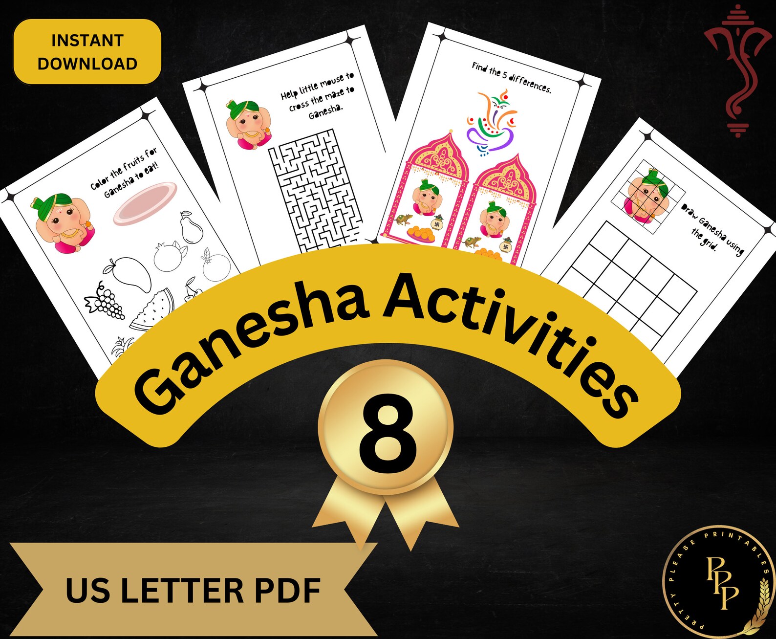 8 Printable Ganesha Activities Bundle for Kids, Coloring Page, Maze ...