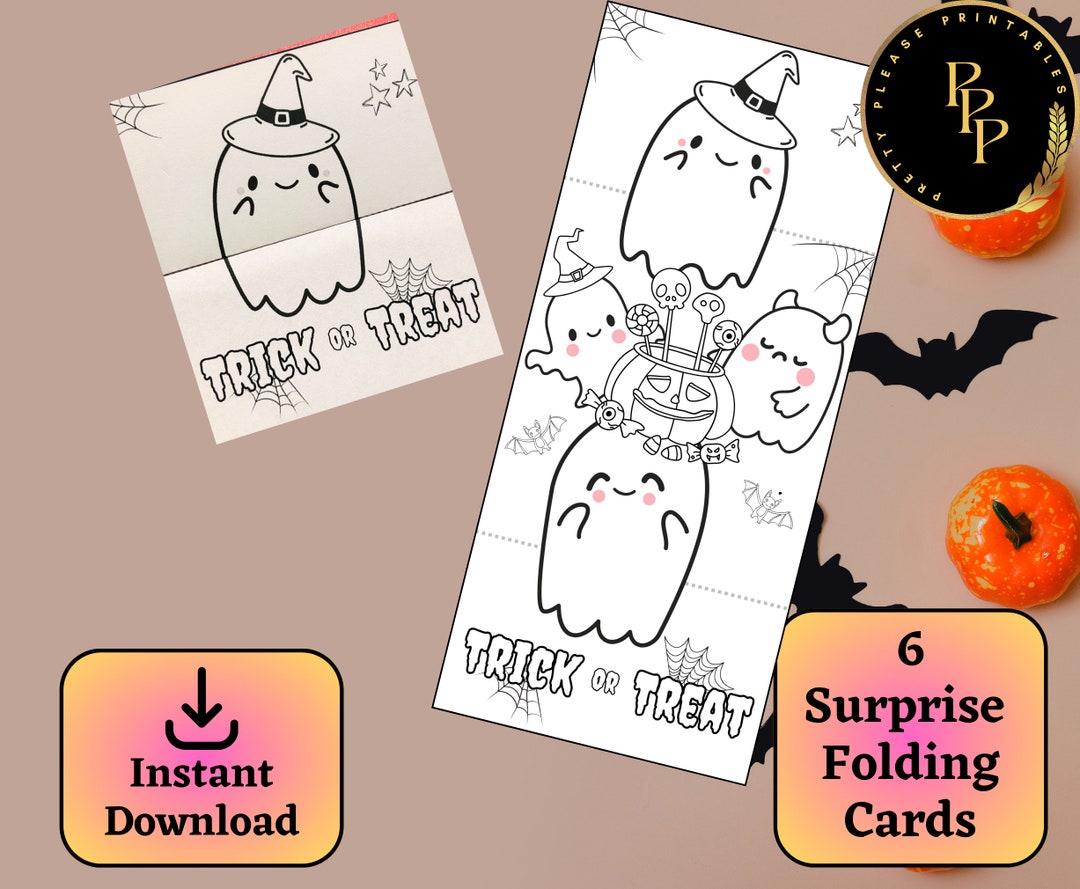6 Printable Folding Surprise Halloween Greeting Cards for Kids 4in X ...