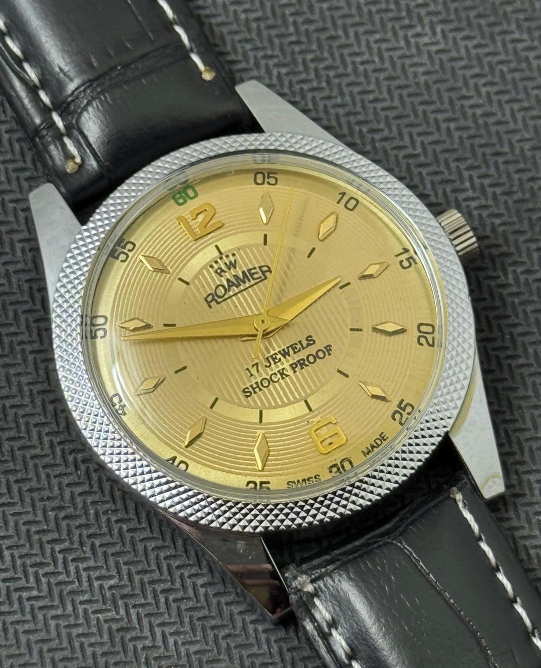 Rare Vintage Roamer Gold Dial Hand Winding FHF Movement ST-96 Swiss ...