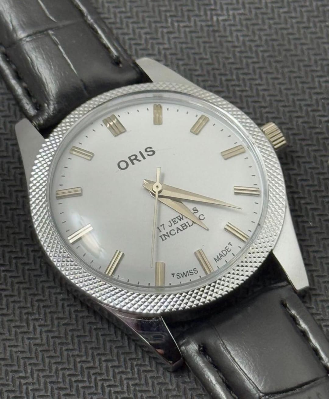 Rare Vintage Oris White Dial Hand Winding FHF Movement ST-96 Swiss Mens ...