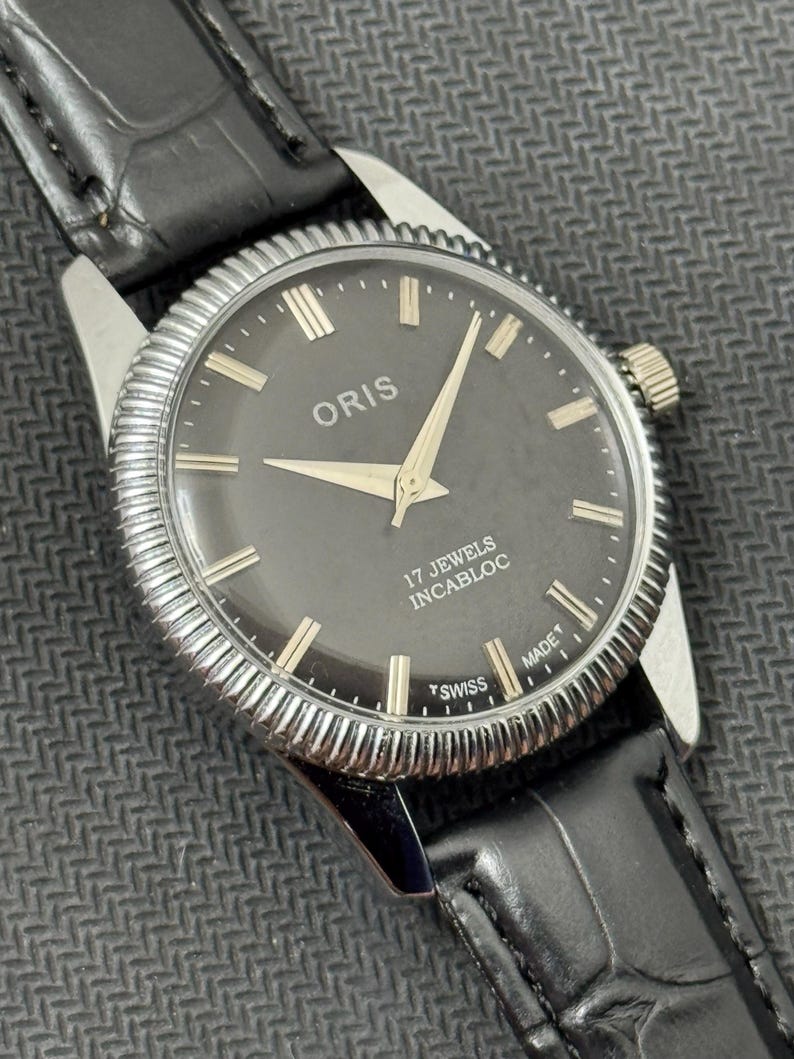 Rare Vintage ORIS Black Dial Hand Winding FHF Movement ST-96 Swiss Mens ...