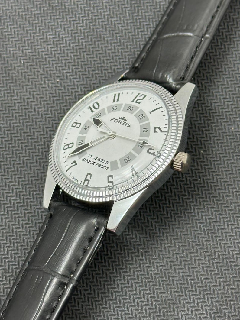 Rare Vintage Fortis White Dial Hand Winding FHF Movement ST-96 Swiss ...