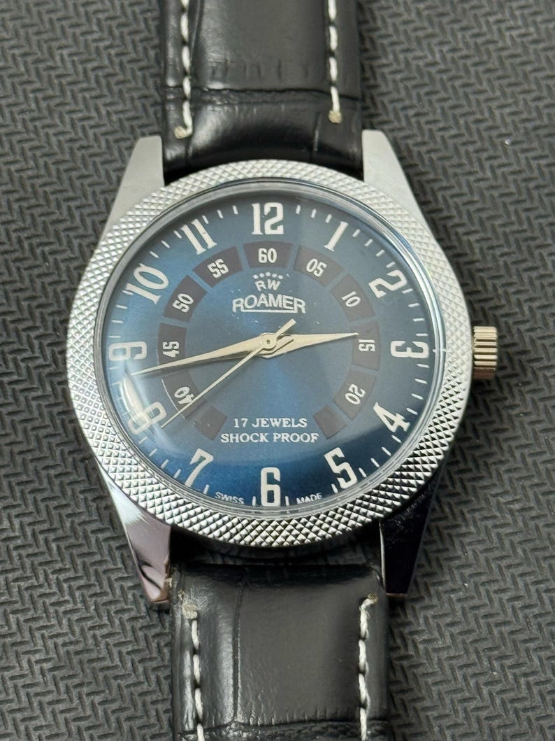 Rare Vintage Roamer Blue Dial Hand Winding FHF Movement ST-96 Swiss ...