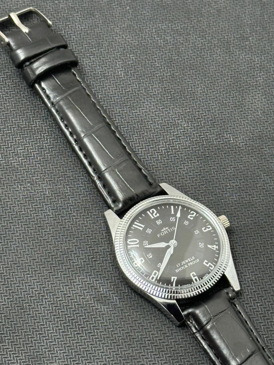 Rare Vintage Fortis Black Dial Hand Winding FHF Movement ST-96 Swiss ...