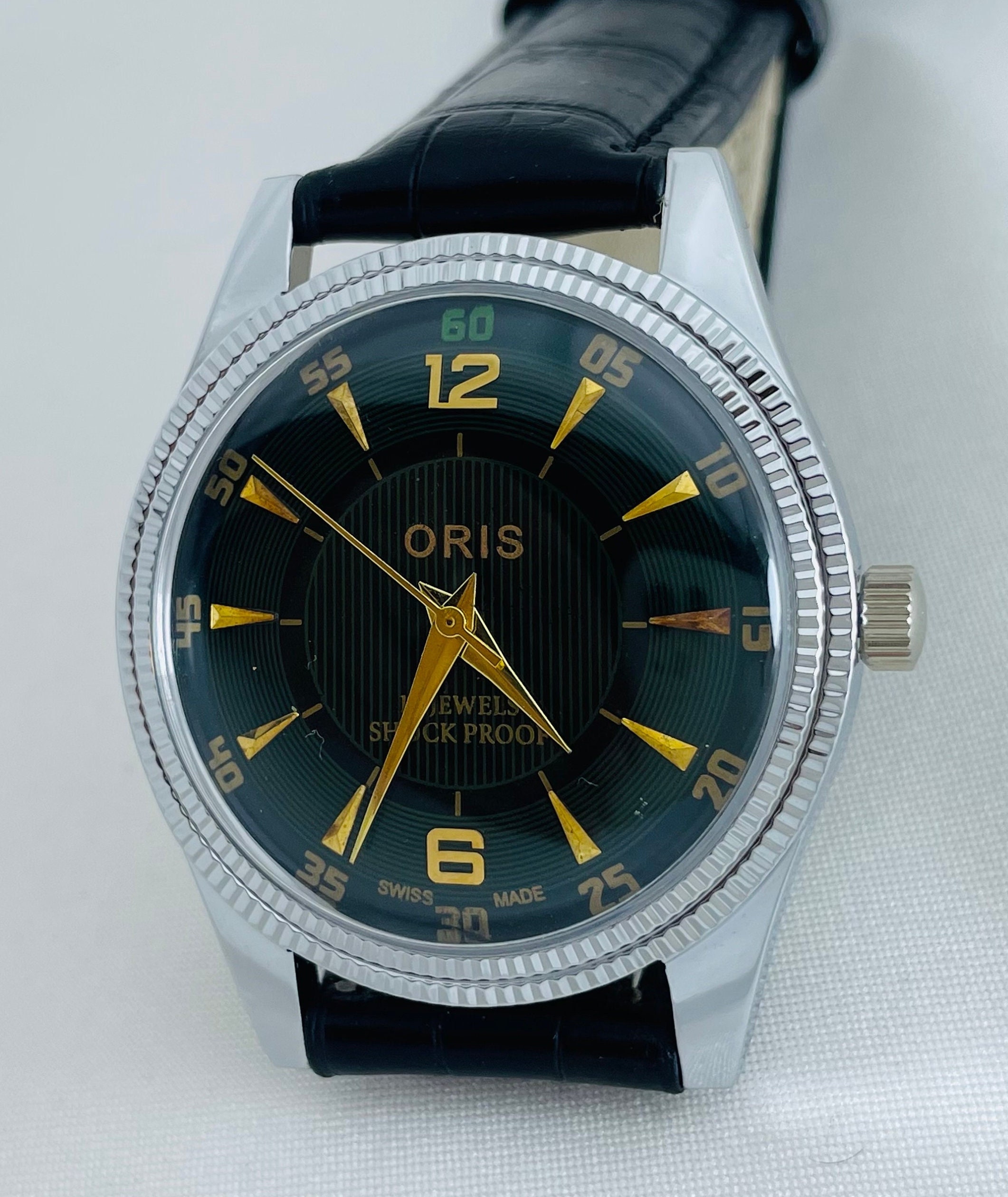 Rare Vintage ORIS Green Dial Hand Winding FHF Movement ST-96 Swiss Mens ...