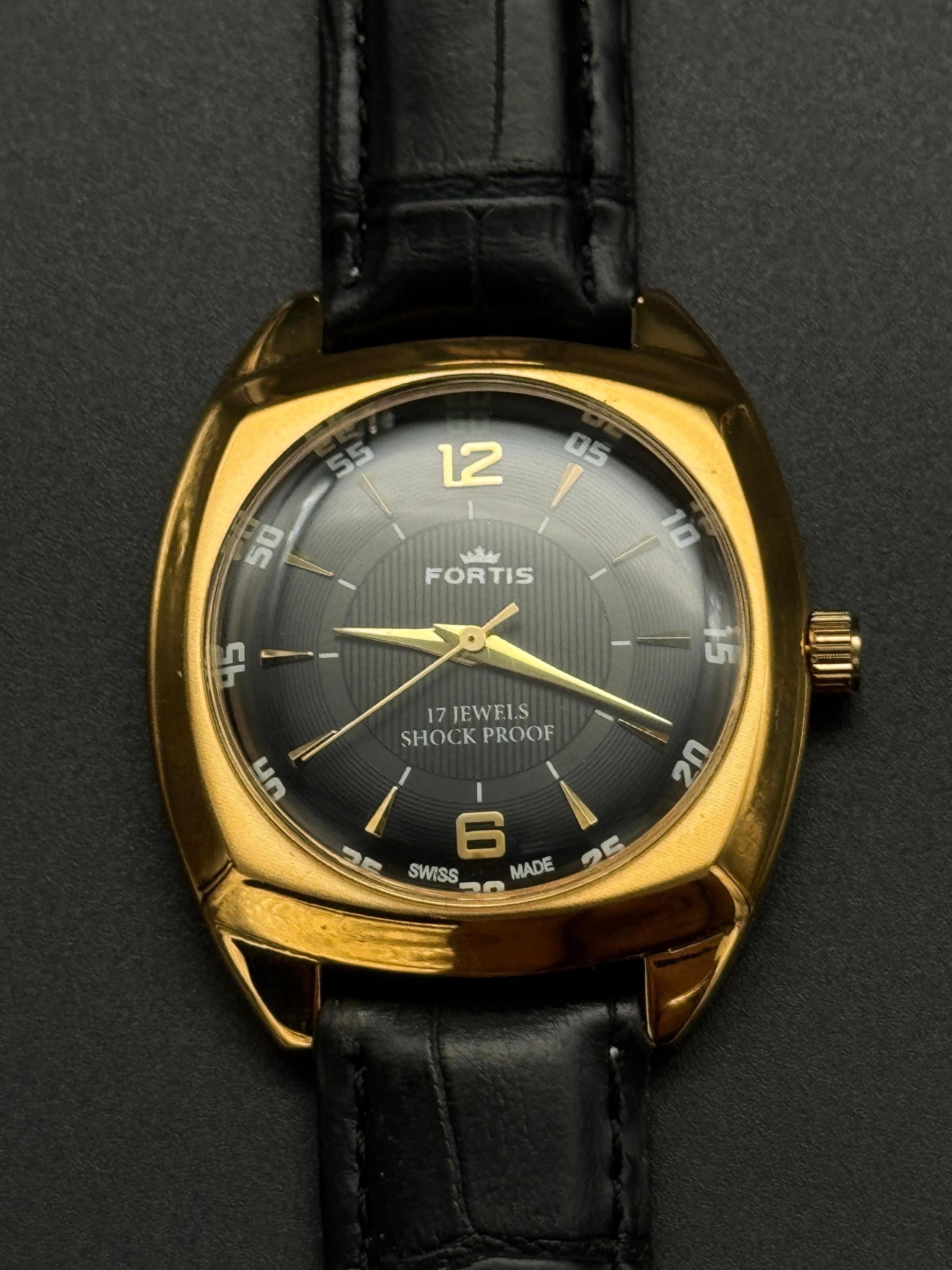 Rare Vintage Fortis Black Dial Hand Winding FHF Movement ST-96 Swiss ...
