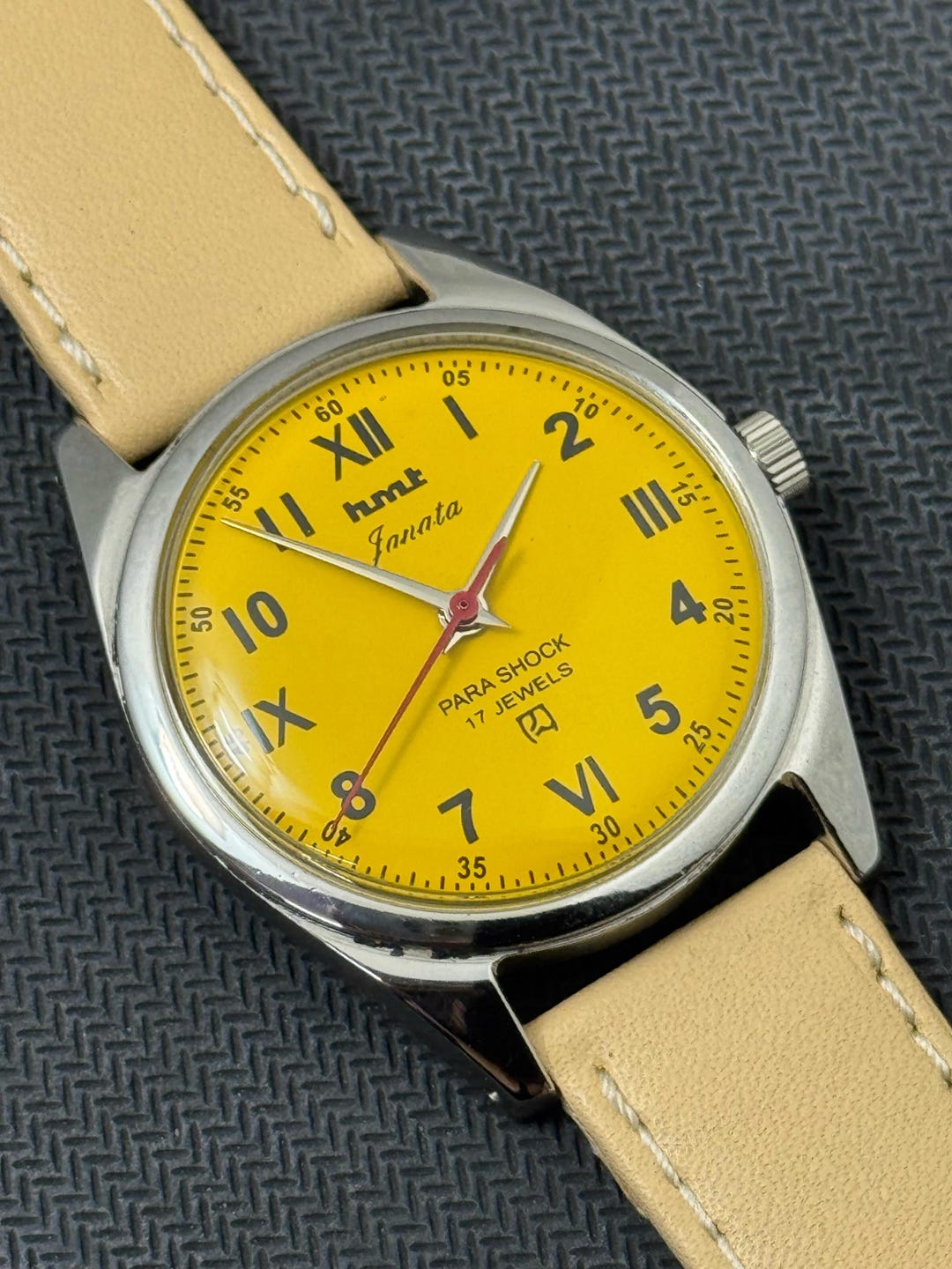 Vintage HMT Janata Roman Numerals Yellow Dial Hand Winding Men's Watch ...
