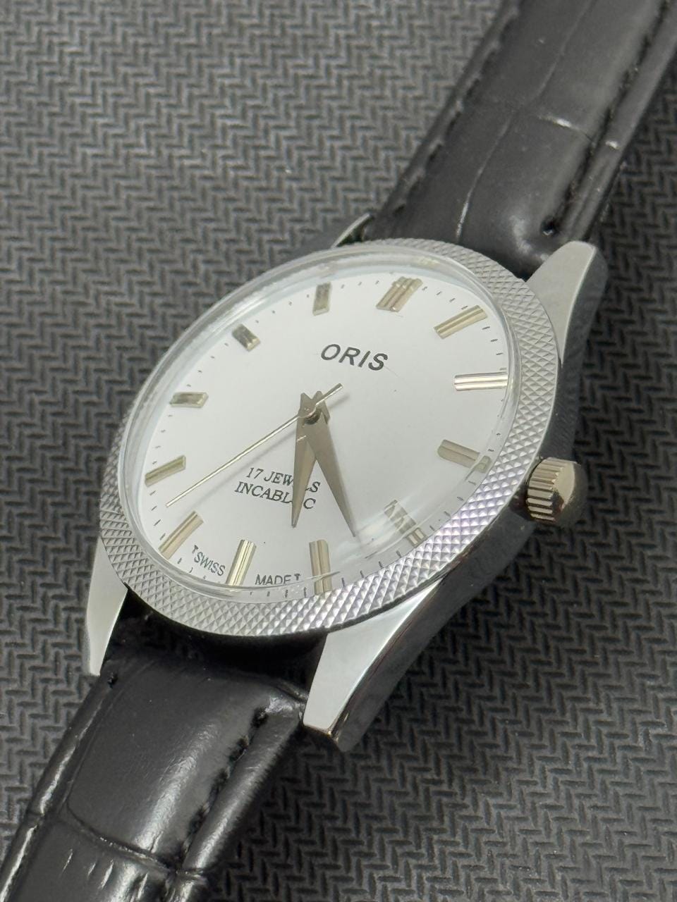 Rare Vintage Oris White Dial Hand Winding FHF Movement ST-96 Swiss Mens ...