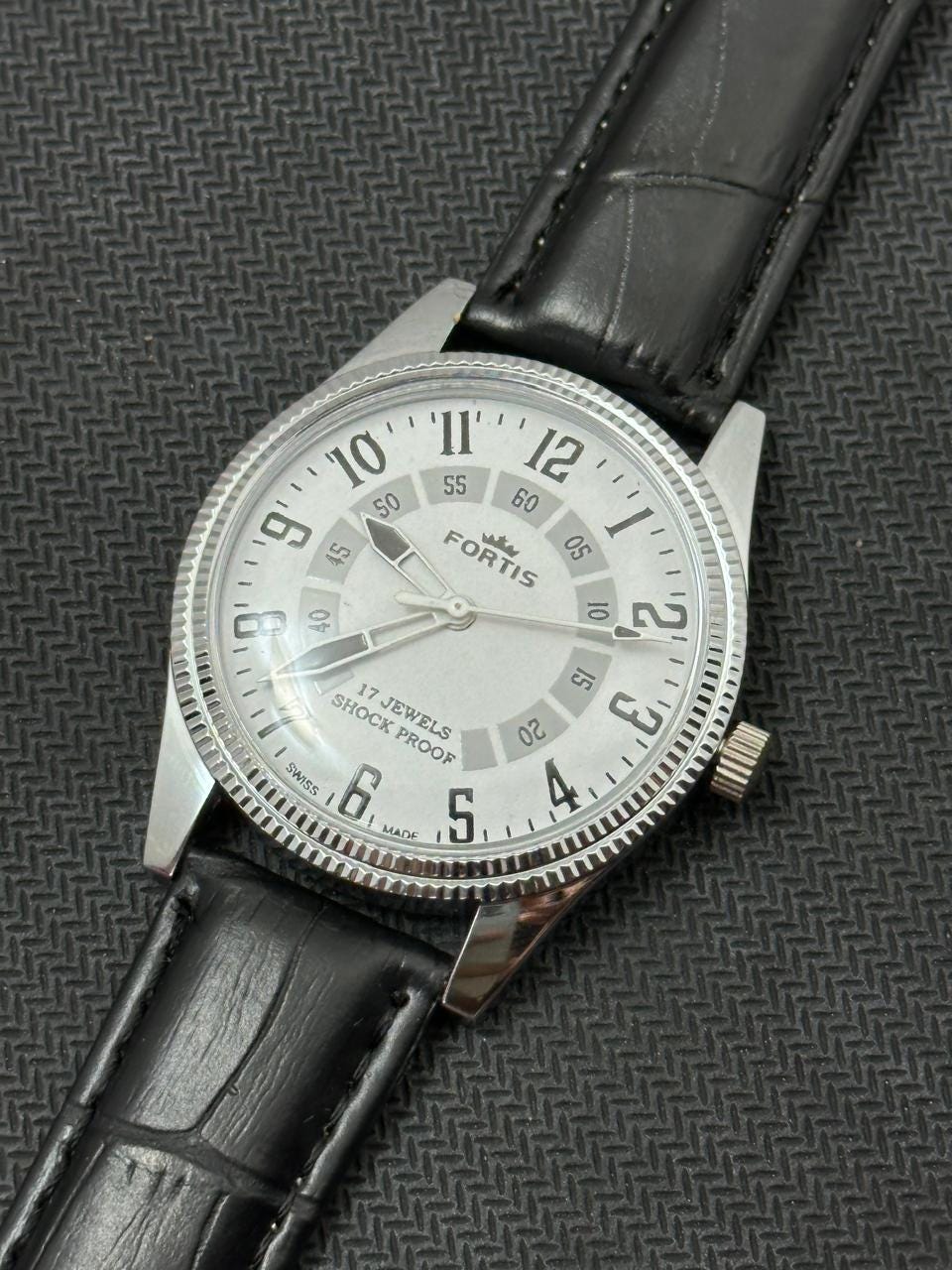 Rare Vintage Fortis White Dial Hand Winding FHF Movement ST-96 Swiss ...