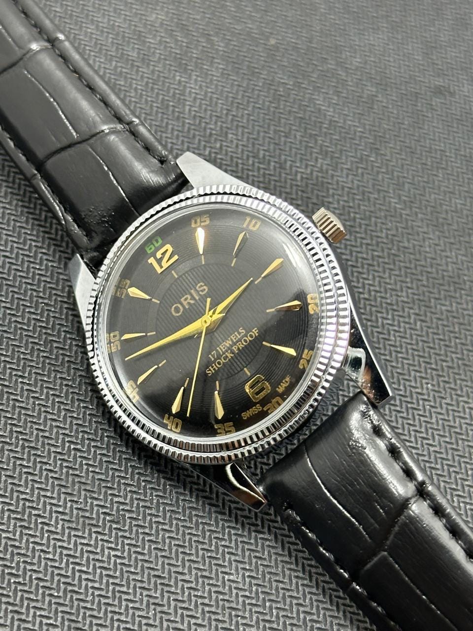 Rare Vintage ORIS Black Dial Hand Winding FHF Movement ST-96 Swiss Mens ...