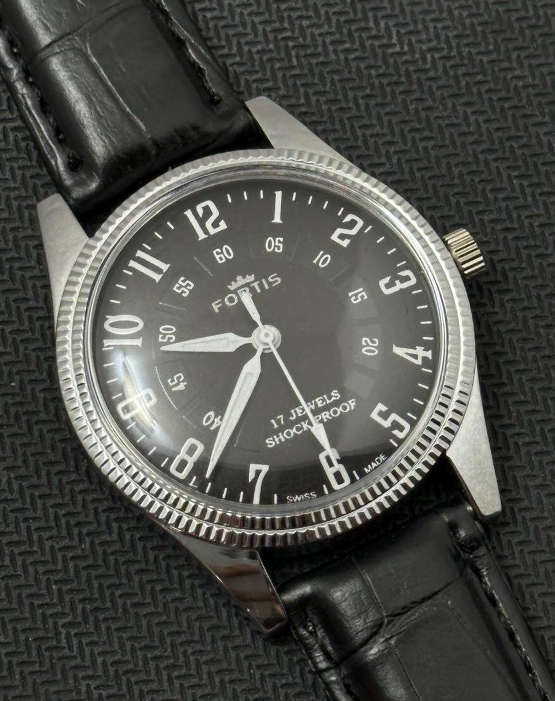 Rare Vintage Fortis Black Dial Hand Winding FHF Movement ST-96 Swiss ...