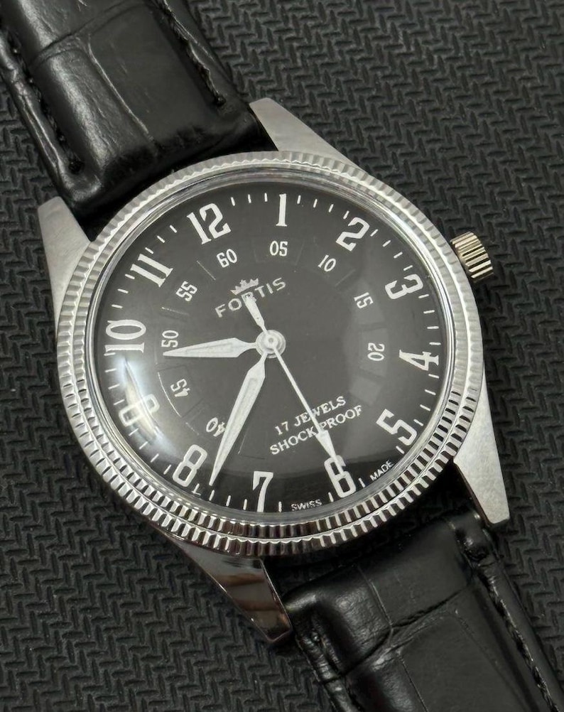 Rare Vintage Fortis Black Dial Hand Winding FHF Movement ST-96 Swiss ...