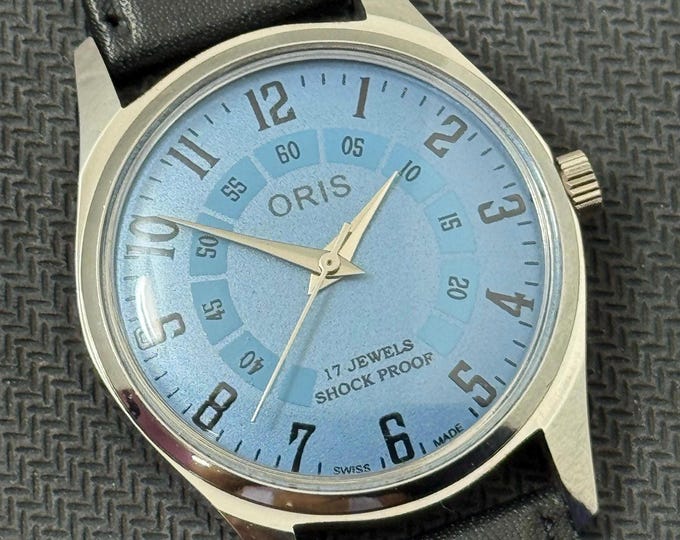 Rare Vintage Oris Sky Blue New Dial Hand Winding FHF Movement ST-96 ...