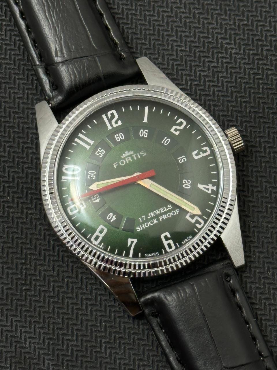 Rare Vintage Fortis Light Green Dial Hand Winding FHF Movement ST-96 ...