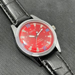 Rare Vintage ORIS Red Dial Hand Winding FHF Movement ST-96 Swiss Mens ...