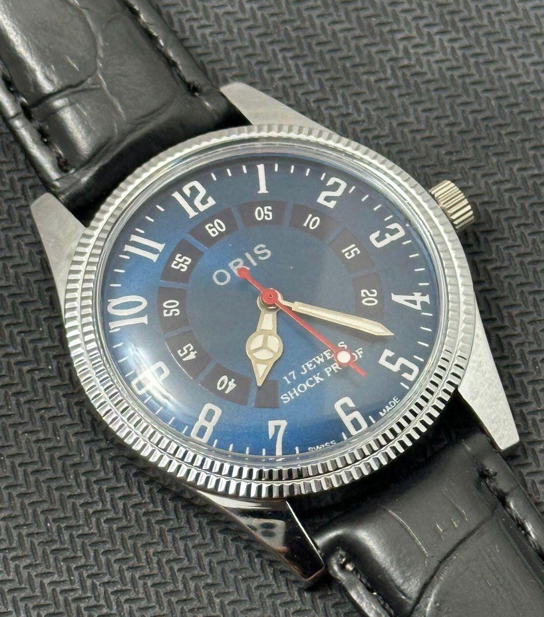 Rare Vintage Oris Blue Dial Hand Winding FHF Movement ST-96 Swiss Mens ...