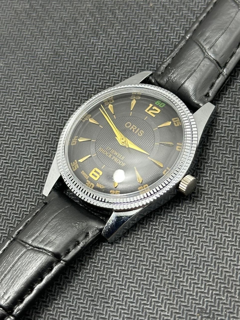 Rare Vintage ORIS Black Dial Hand Winding FHF Movement ST-96 Swiss Mens ...