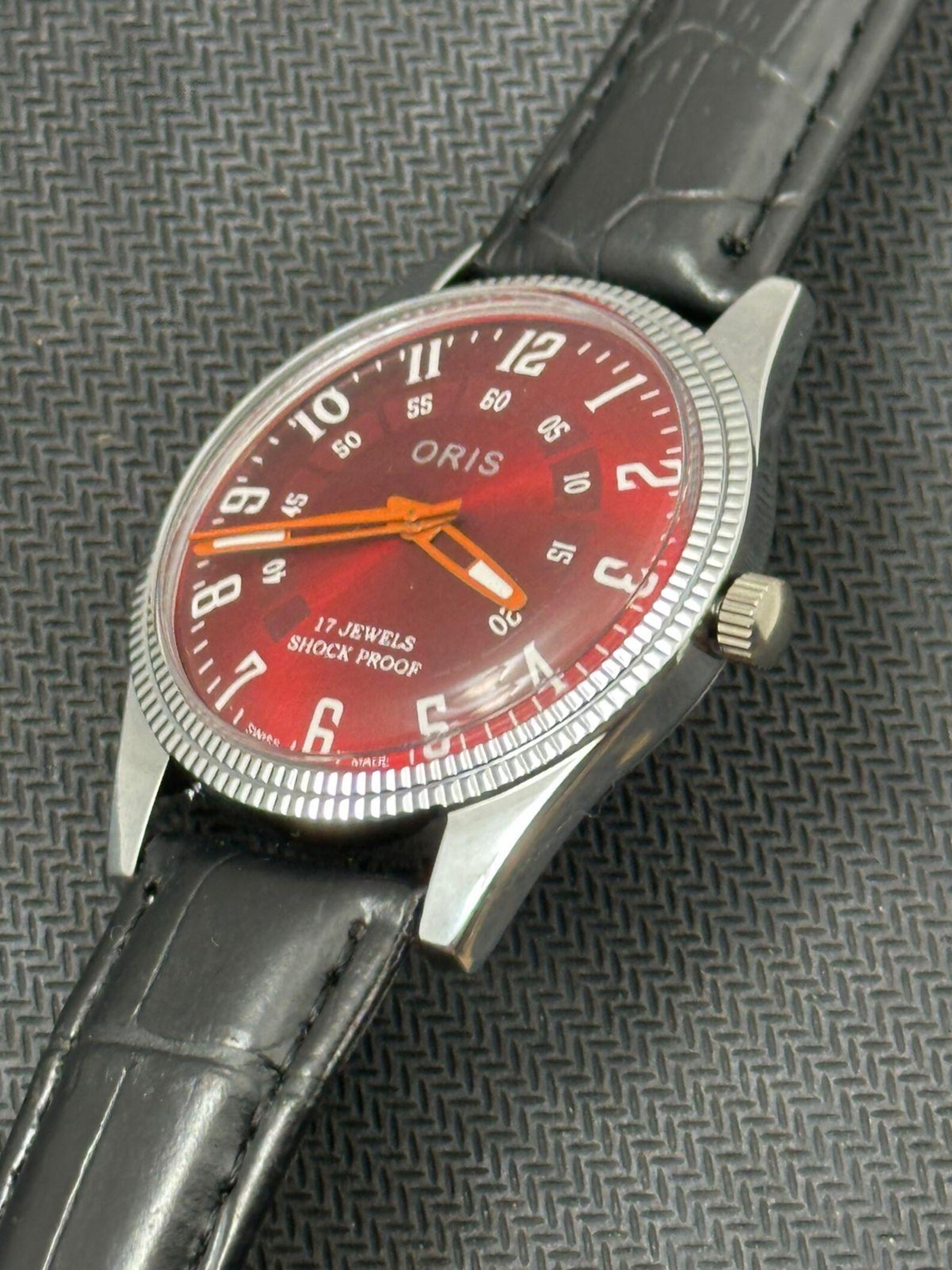 Rare Vintage ORIS Red Dial Hand Winding FHF Movement ST-96 Swiss Mens ...