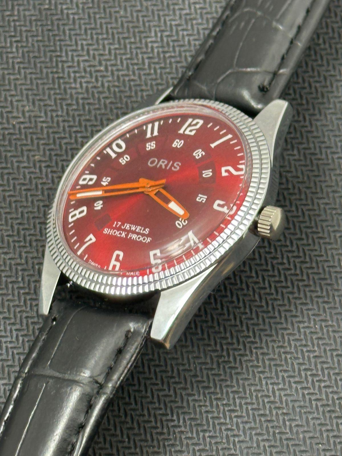 Rare Vintage ORIS Red Dial Hand Winding FHF Movement ST-96 Swiss Mens ...
