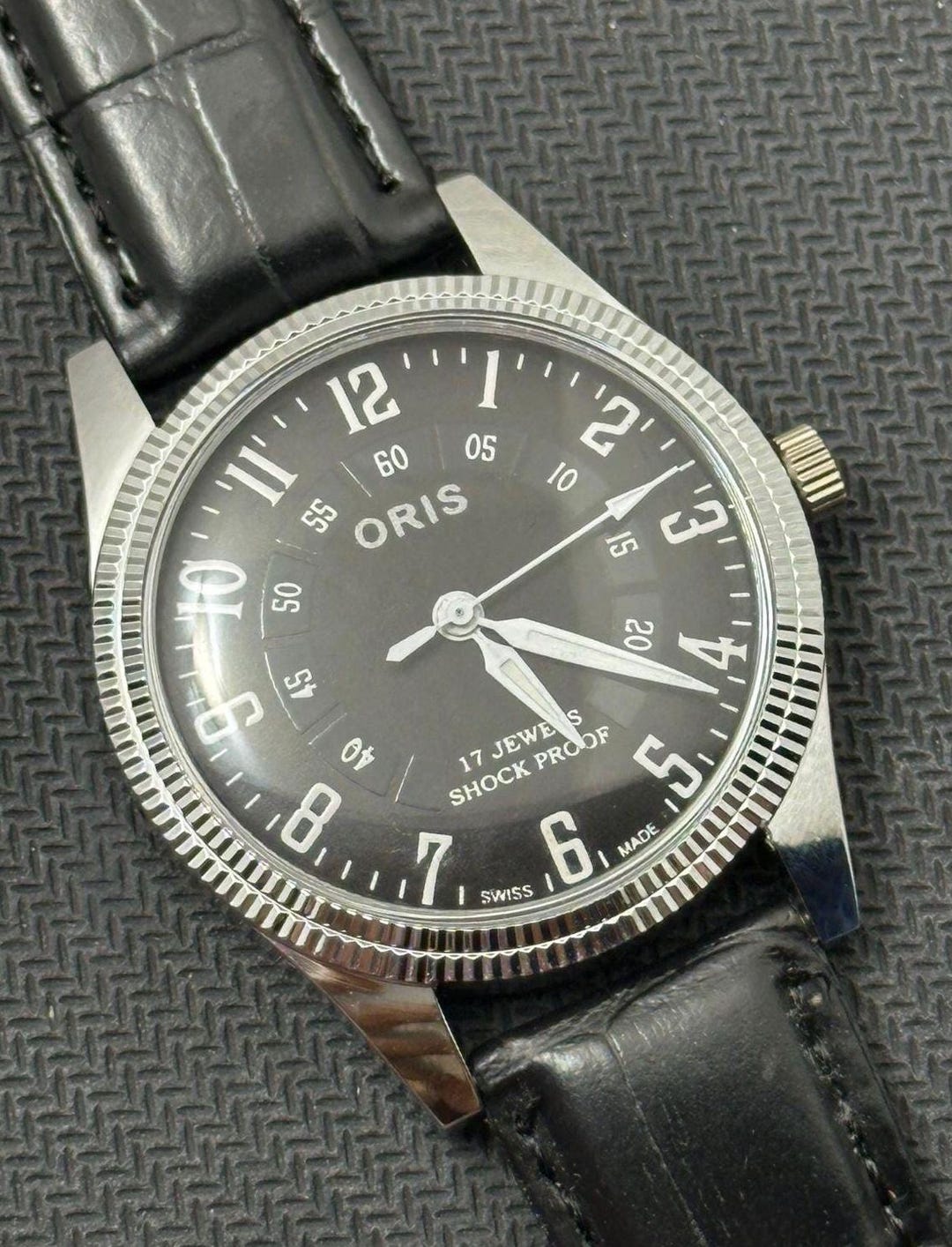 Rare Vintage Oris Black Dial Hand Winding FHF Movement ST-96 Swiss Mens ...