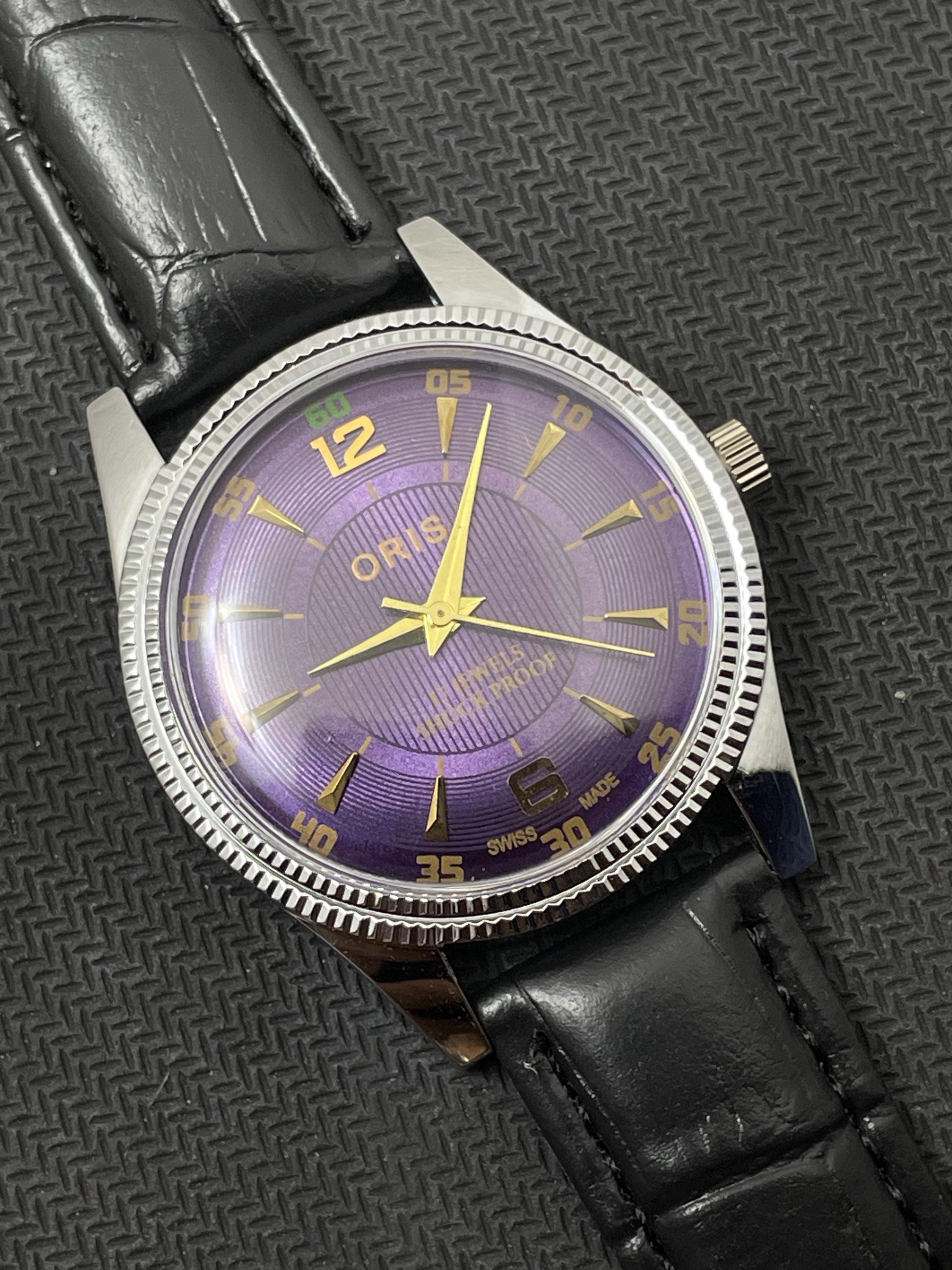 Rare Vintage Oris Purple Dial Hand Winding FHF Movement ST-96 Swiss ...