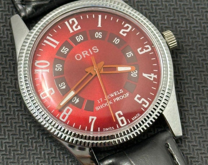 Rare Vintage Oris Red Dial Hand Winding FHF Movement ST-96 Swiss Mens ...