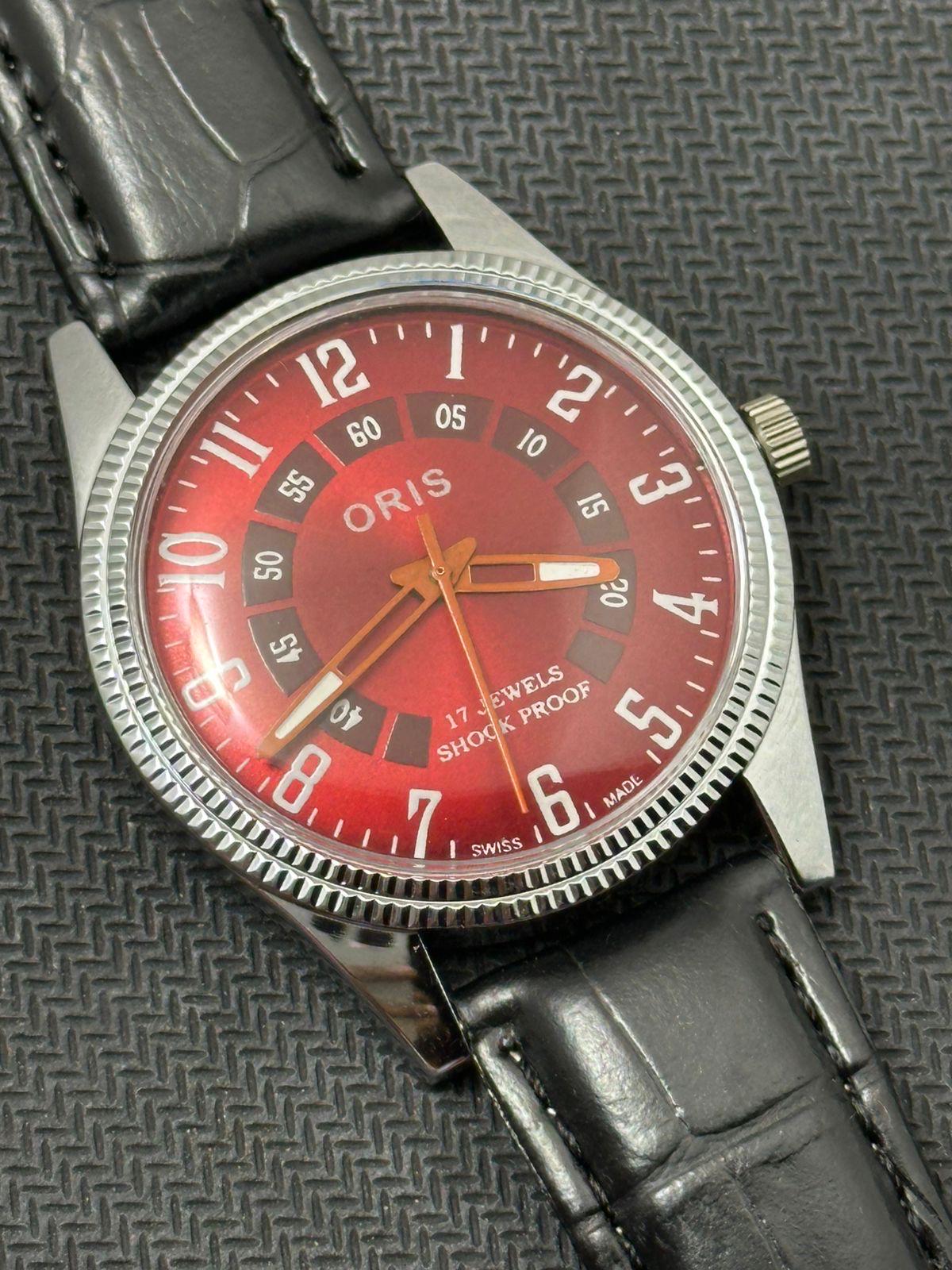 Rare Vintage Oris Red Dial Hand Winding FHF Movement ST-96 Swiss Mens ...