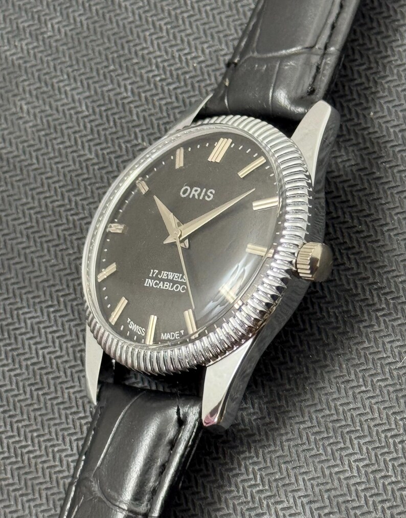 Rare Vintage ORIS Black Dial Hand Winding FHF Movement ST-96 Swiss Mens ...