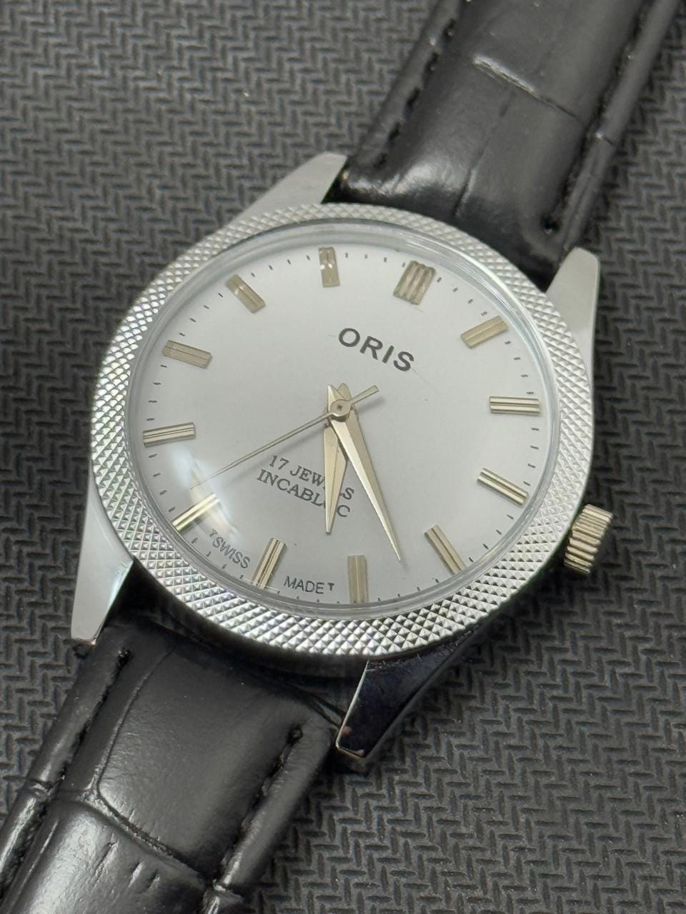 Rare Vintage Oris White Dial Hand Winding FHF Movement ST-96 Swiss Mens ...
