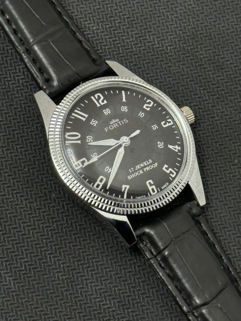 Rare Vintage Fortis Black Dial Hand Winding FHF Movement ST-96 Swiss ...