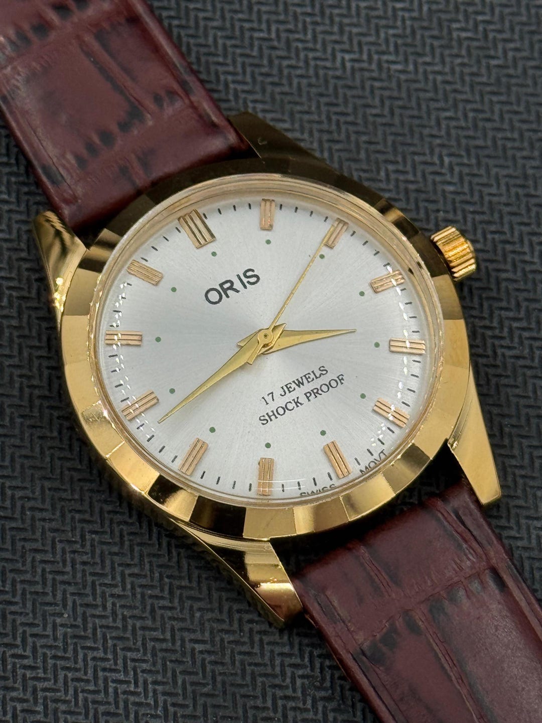 Rare Vintage Oris Silver Dial Gold Case Gold Hand Winding FHF Movement ...